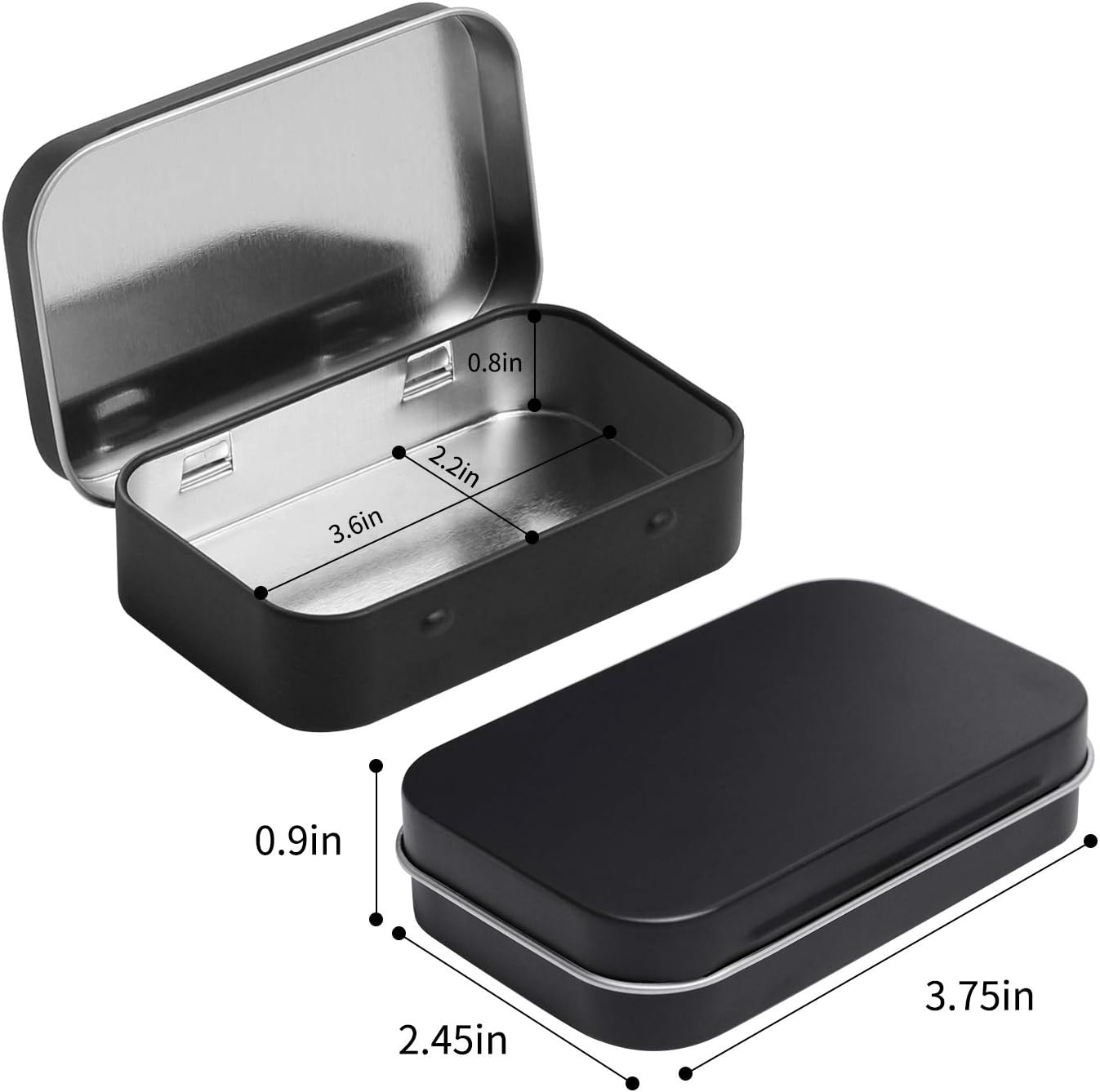 Metal Rectangular Hinged Tins – Pack of 40 Matte Black Mini Portable ...